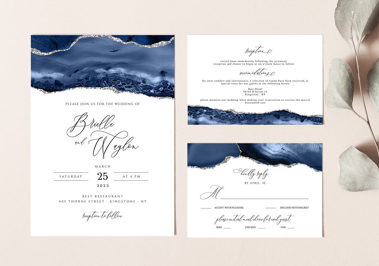 Wedding Invitation Set Template Wedding Invitation Blue and | Etsy