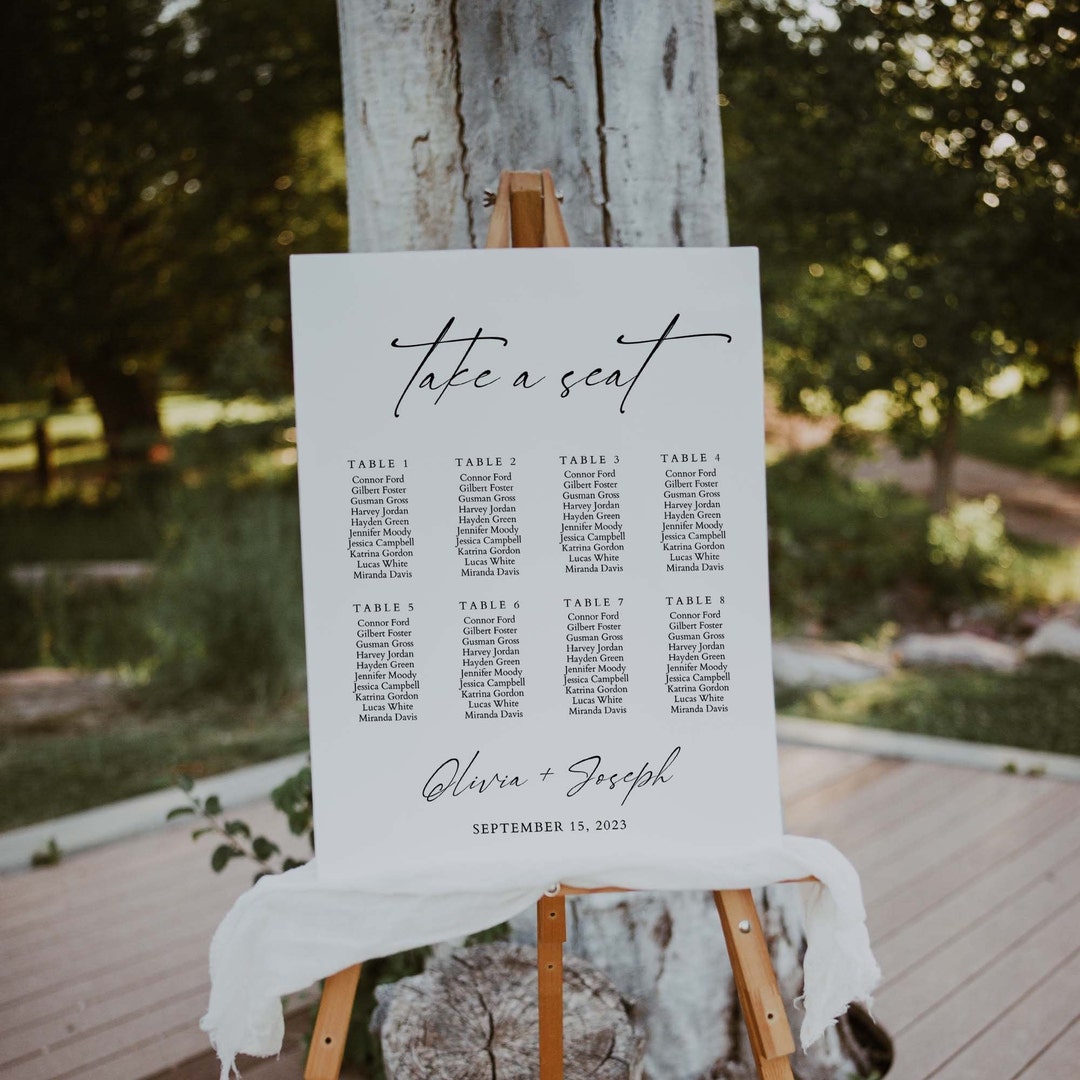 Seating Chart for 8 Tables, Seating Chart Small Wedding, Seating Chart ...