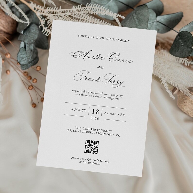 Wedding Invitation QR Code Minimalist Wedding Invitation - Etsy