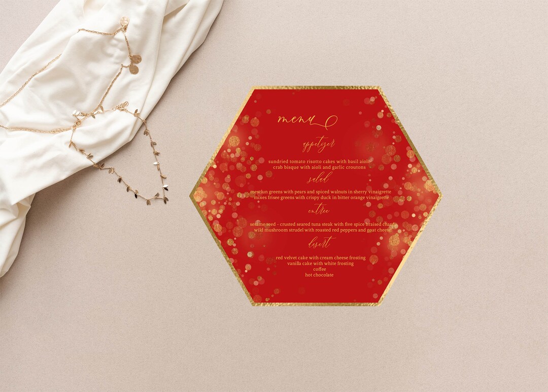 Hexagon Menu Card Template, Menu Cards Dinner Party, Birthday Menu Card ...