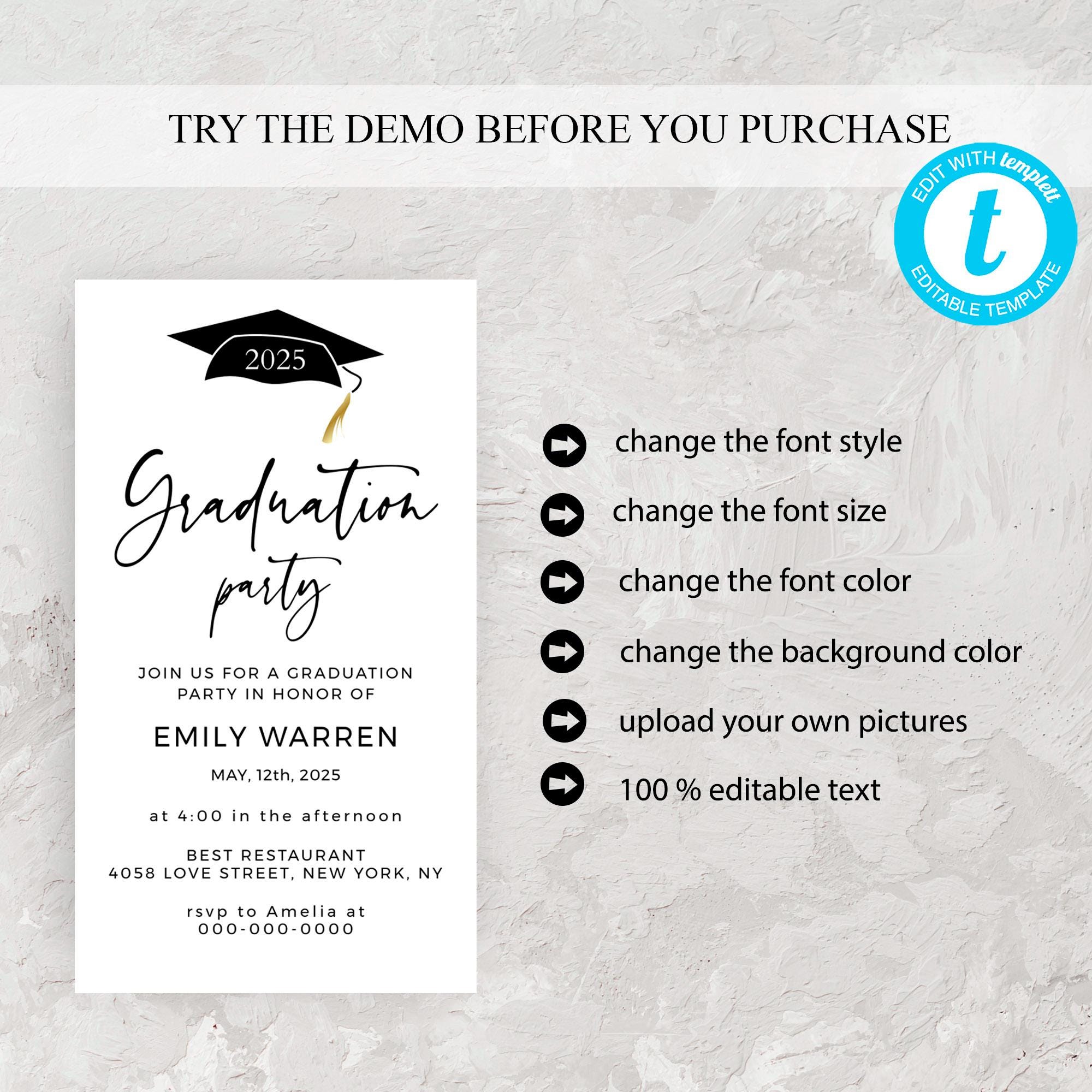Class of 2025 Graduation Party Invitation: Editable Template, Any Text ...