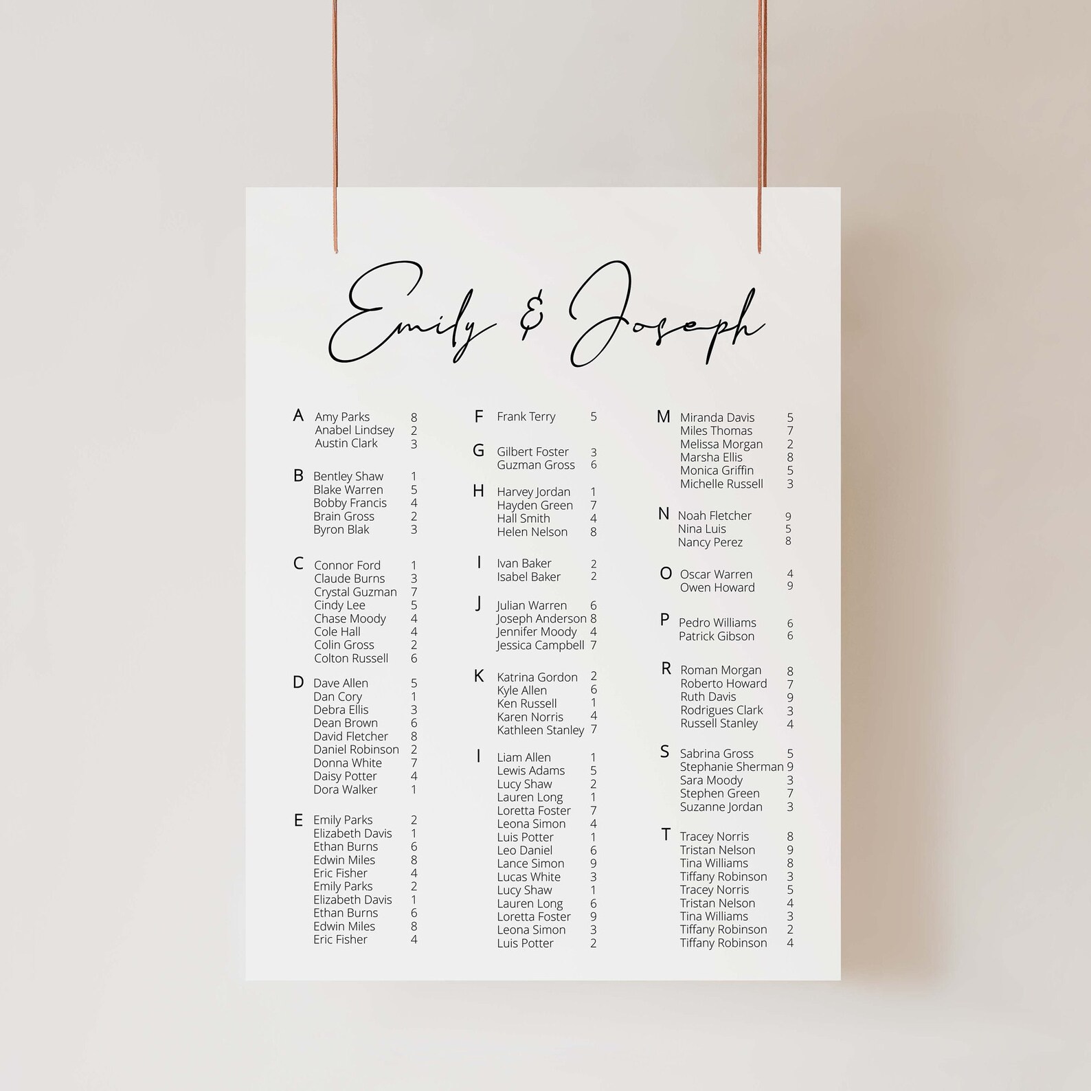 Wedding Seating Chart Alphabetical Template Seating Chart - Etsy