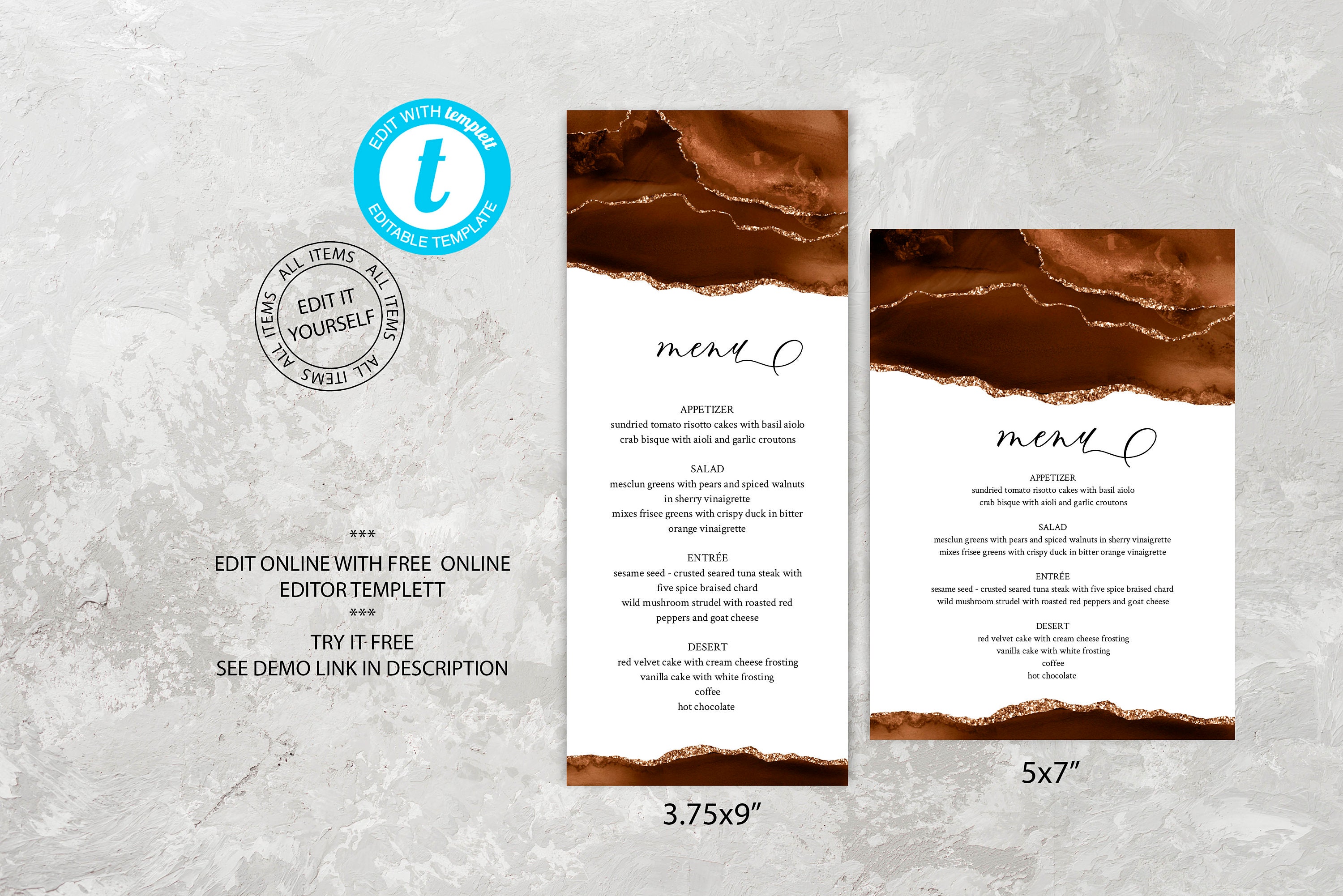 Desert and Gold Menu Card Template Wedding Menu Card Menu | Etsy