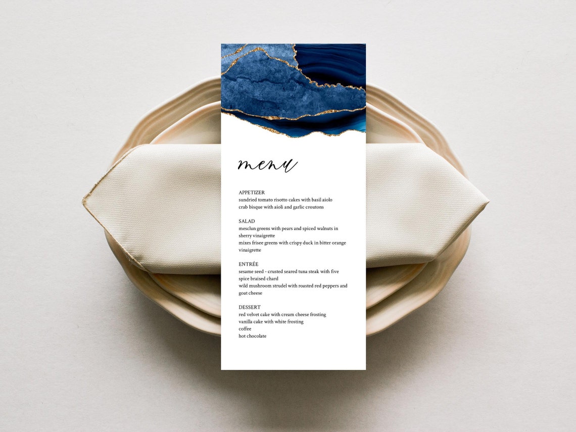 Wedding Menu Card Template DIY Menu Card Dinner Menu Card - Etsy