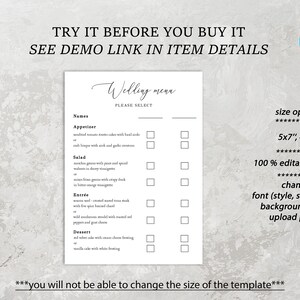 Wedding Menu Selection Card, Menu Choice Card, Wedding Menu Card ...