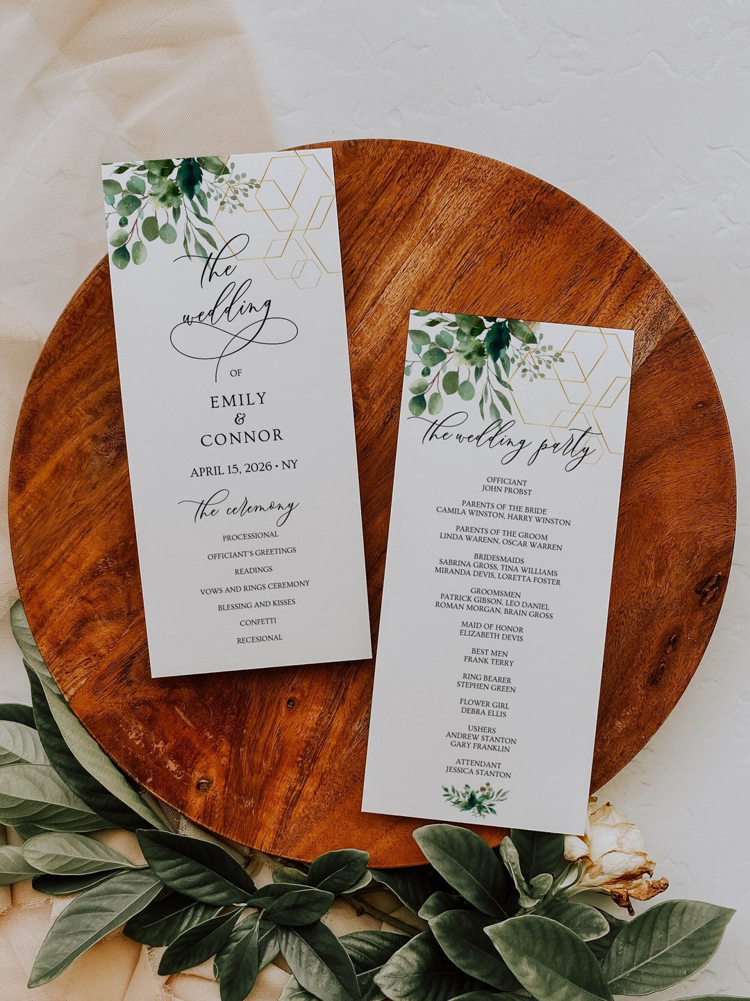 Wedding Ceremony Program Template, Hexagon Ceremony Program, Greenery ...
