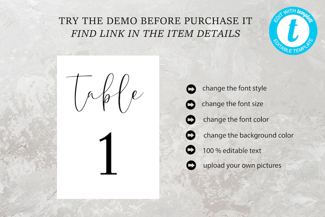 Table Numbers Wedding Template, Modern Minimalist Table Number ...