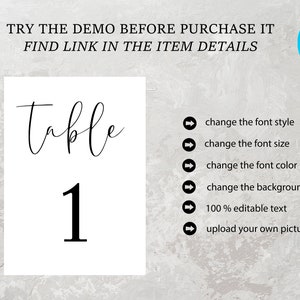 Table Numbers Wedding Template, Modern Minimalist Table Number ...