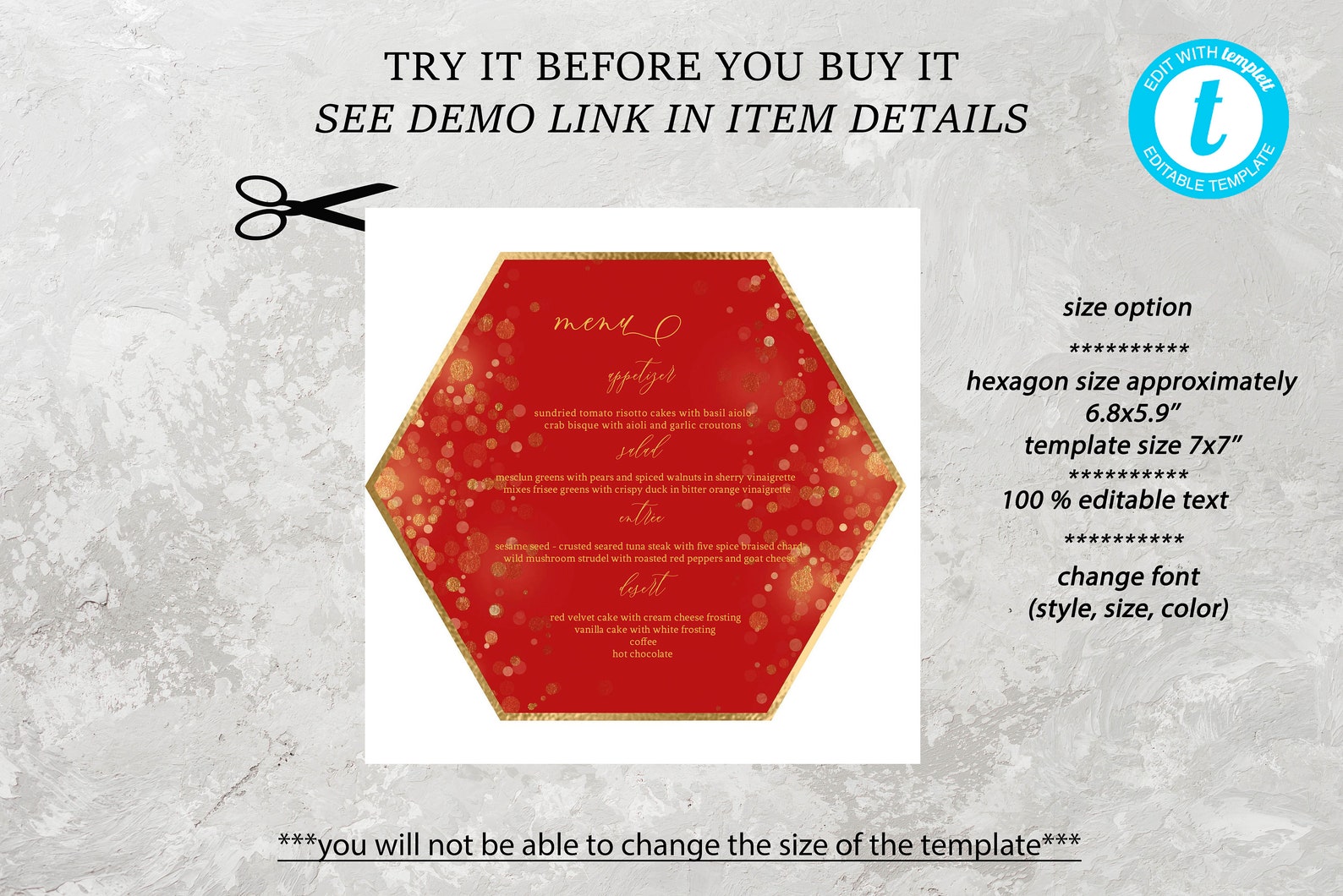 Hexagon Menu Card Template Menu Cards Dinner Party Birthday - Etsy