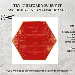 Hexagon Menu Card Template, Menu Cards Dinner Party, Birthday Menu Card ...