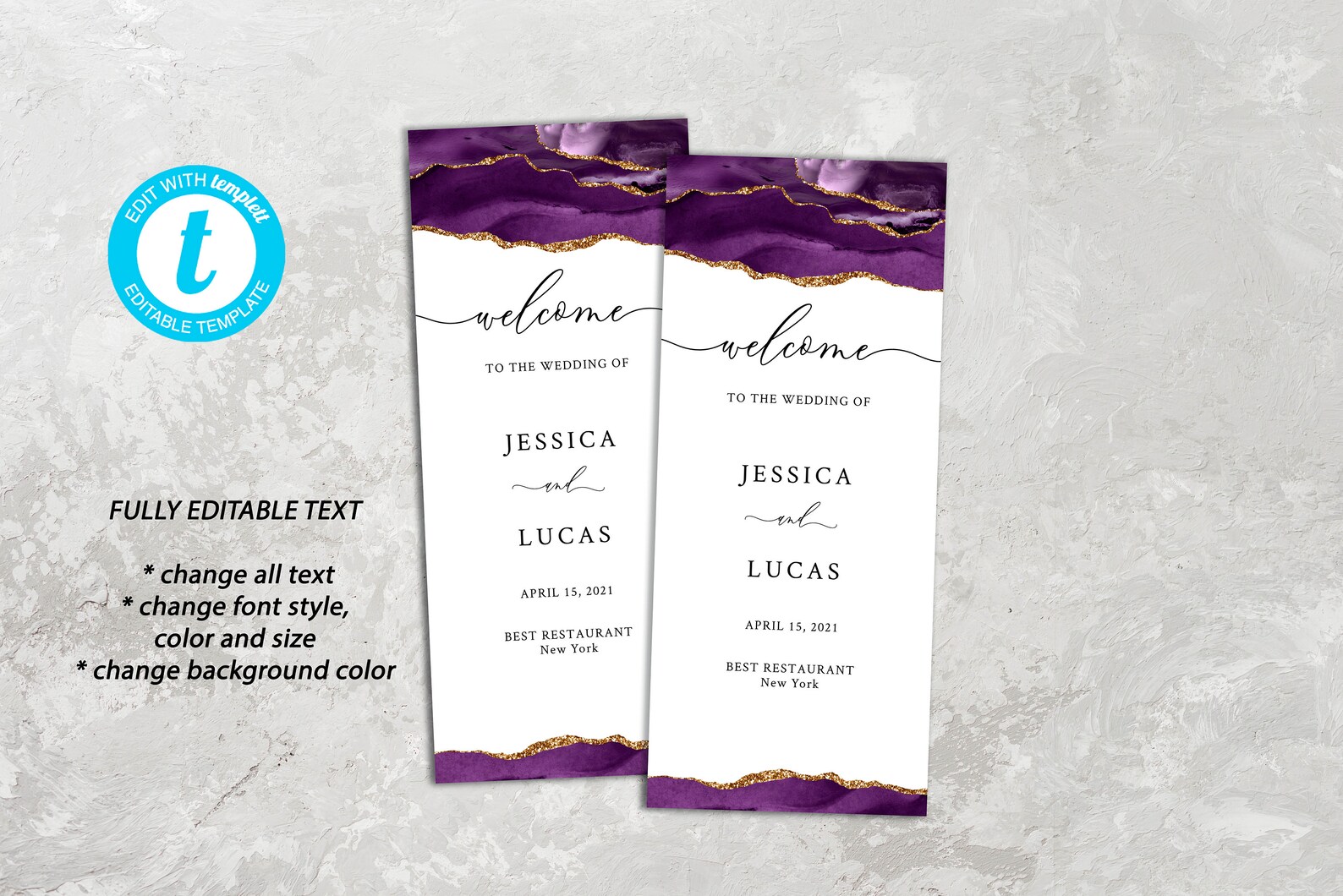 Purple and Gold Trifold Wedding Program Ceremony Program | Etsy