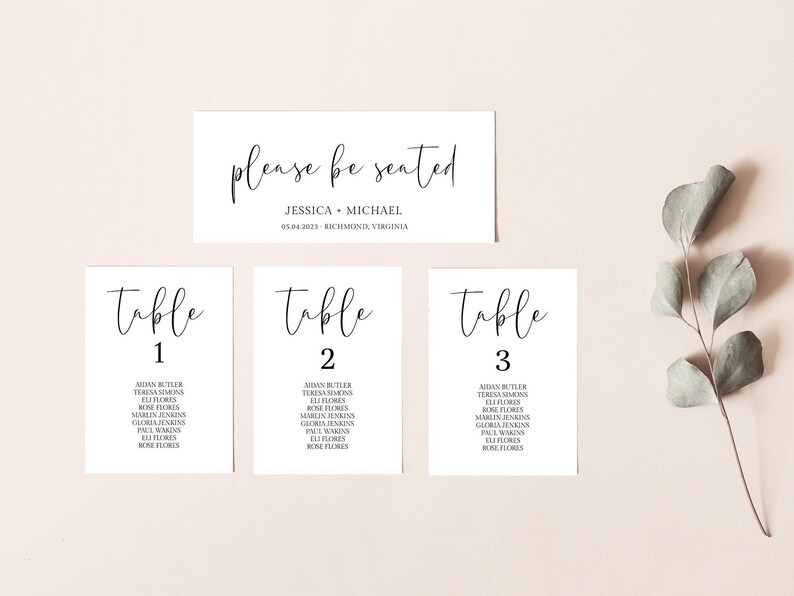 Wedding Seating Chart Cards Template Wedding Table Chart - Etsy