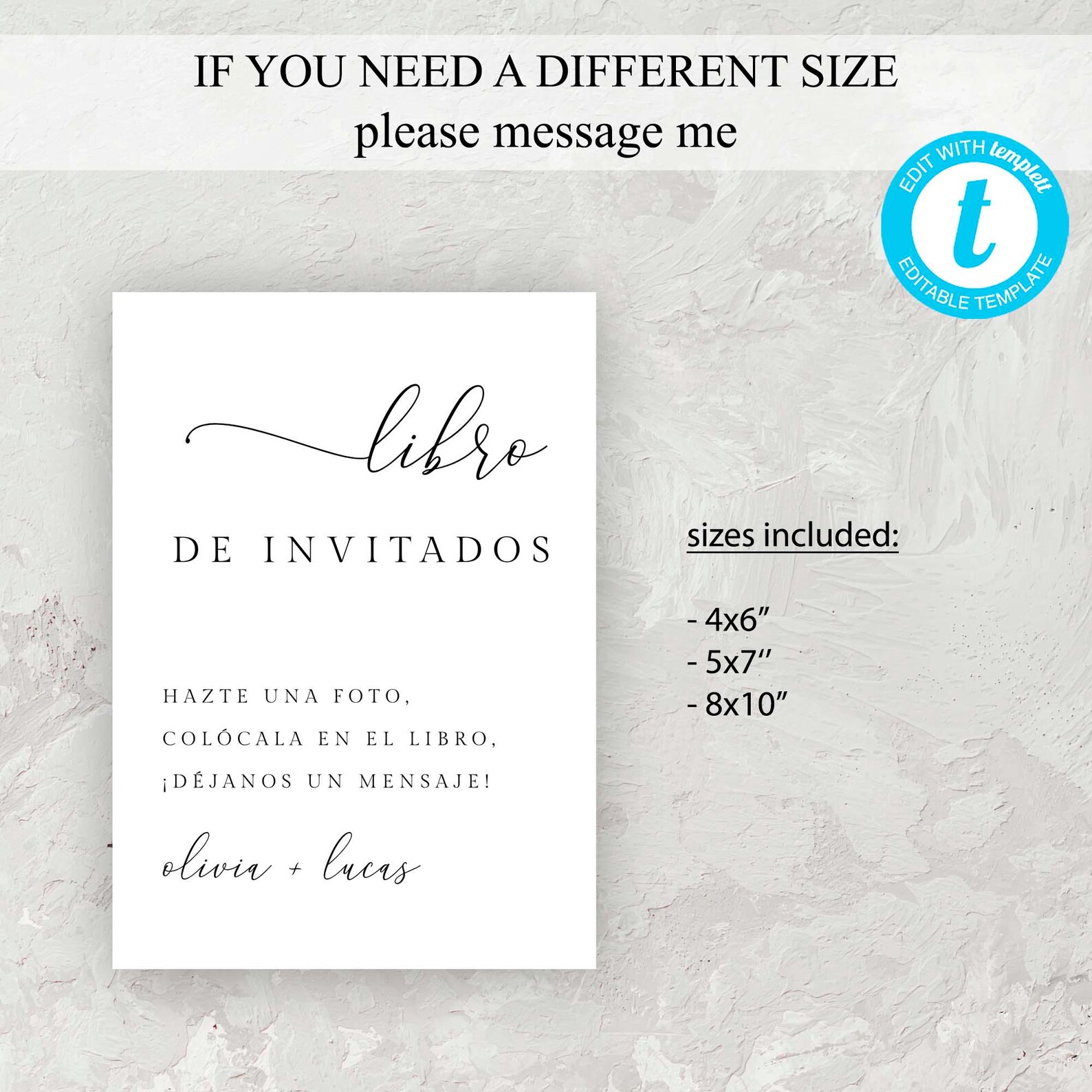 Photo Guest Book Sign in Spanish: Guestbook Template, Any Text, Digital ...
