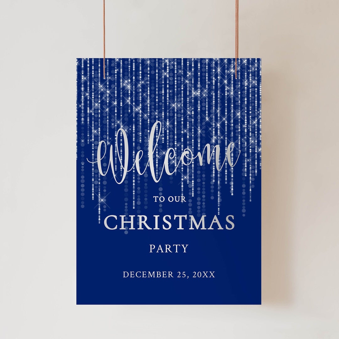 Welcome Christmas Party Sign, Blue and Silver Welcome Sign, Party ...