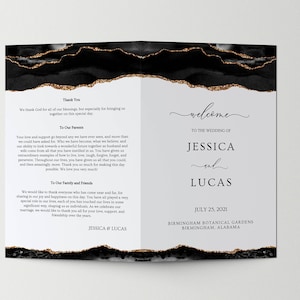 Black and Gold Folded Wedding Program Template, Booklet Wedding Program ...