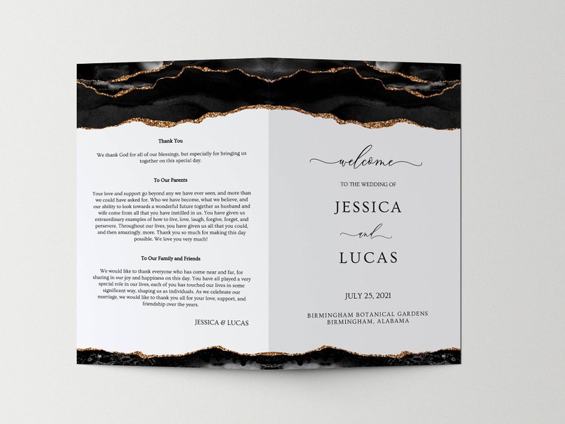 Black and Gold Folded Wedding Program Template Booklet - Etsy