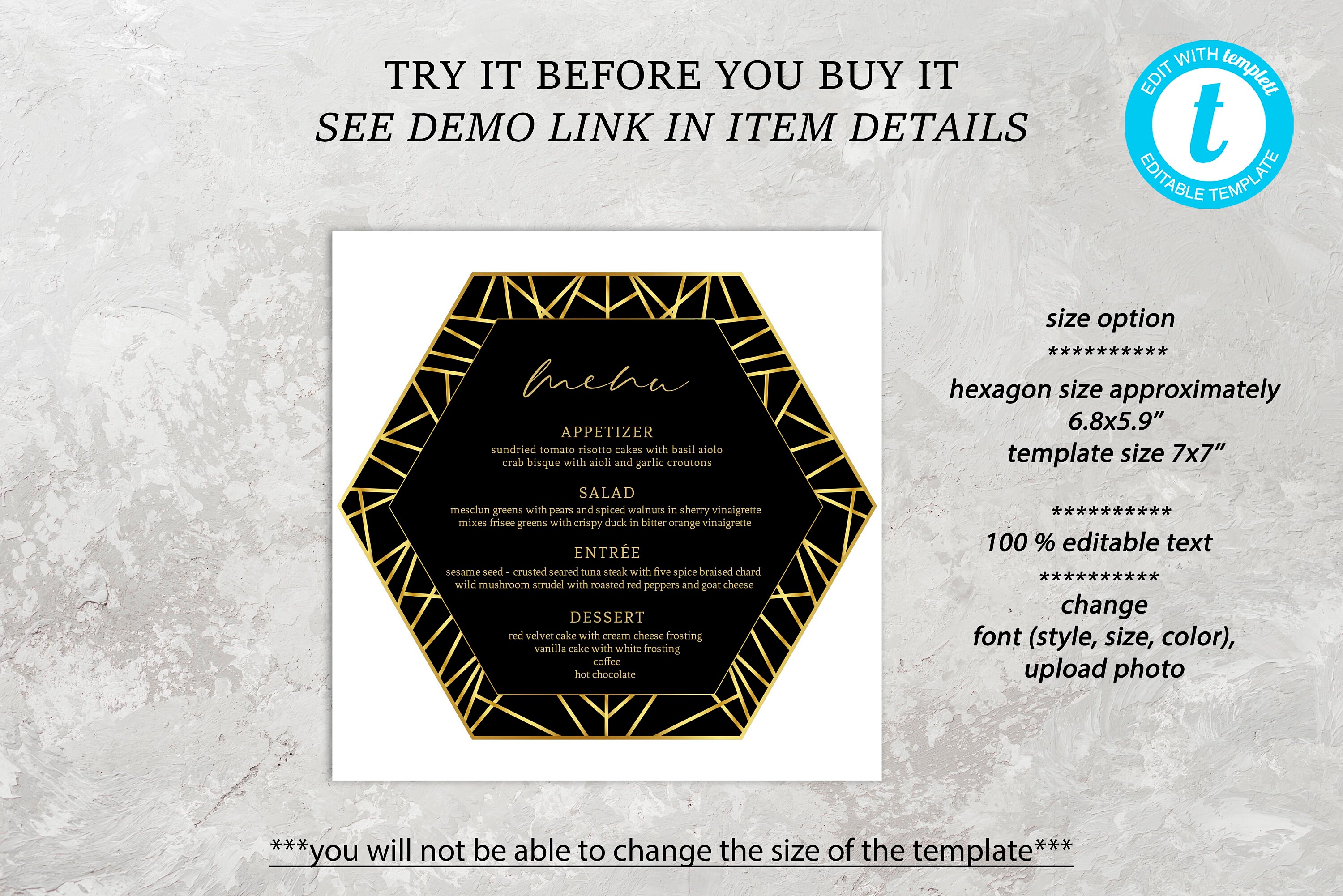 Wedding Menu Hexagon Wedding Menu Geometric Birthday Menu - Etsy