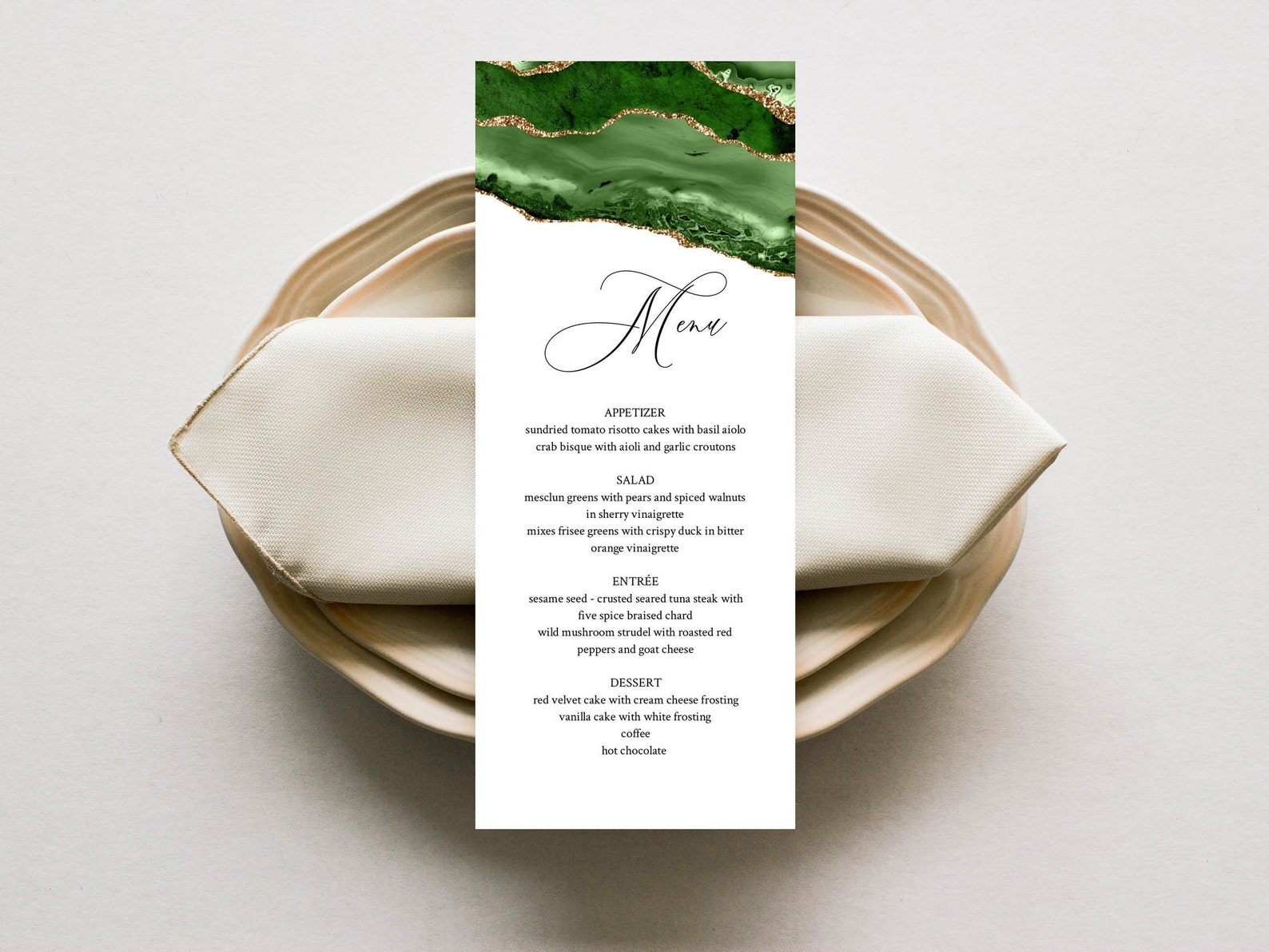 Wedding Menu Greenery Template Menu Card Green and Gold | Etsy