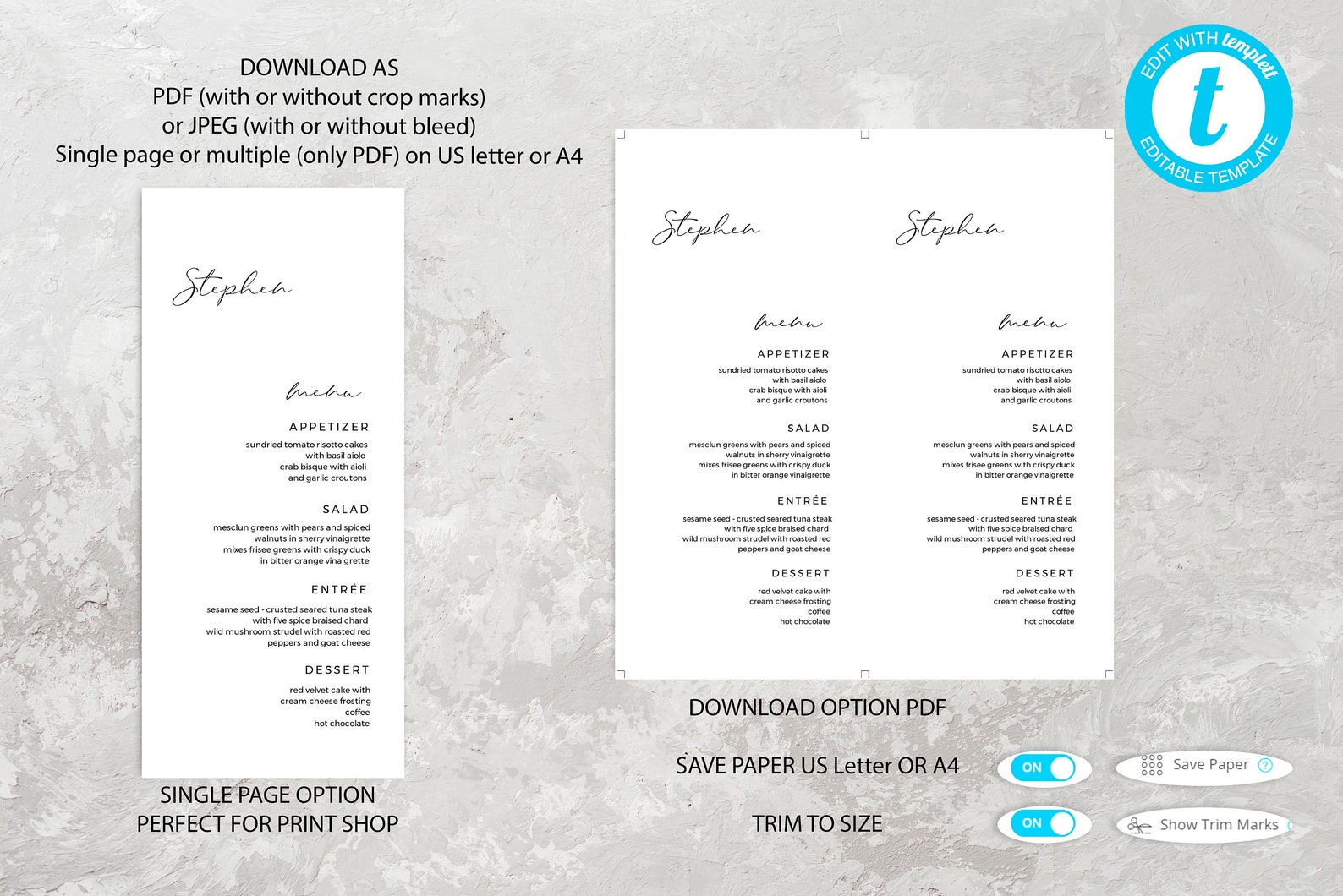 Wedding Menu Name Template Download Wedding Menu Cards With - Etsy