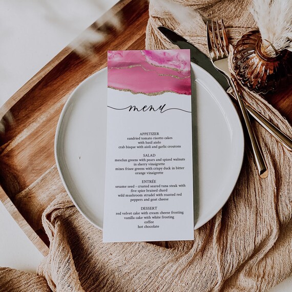 Pink Wedding Menu Card Template Menu Card Fuchsia and Gold | Etsy