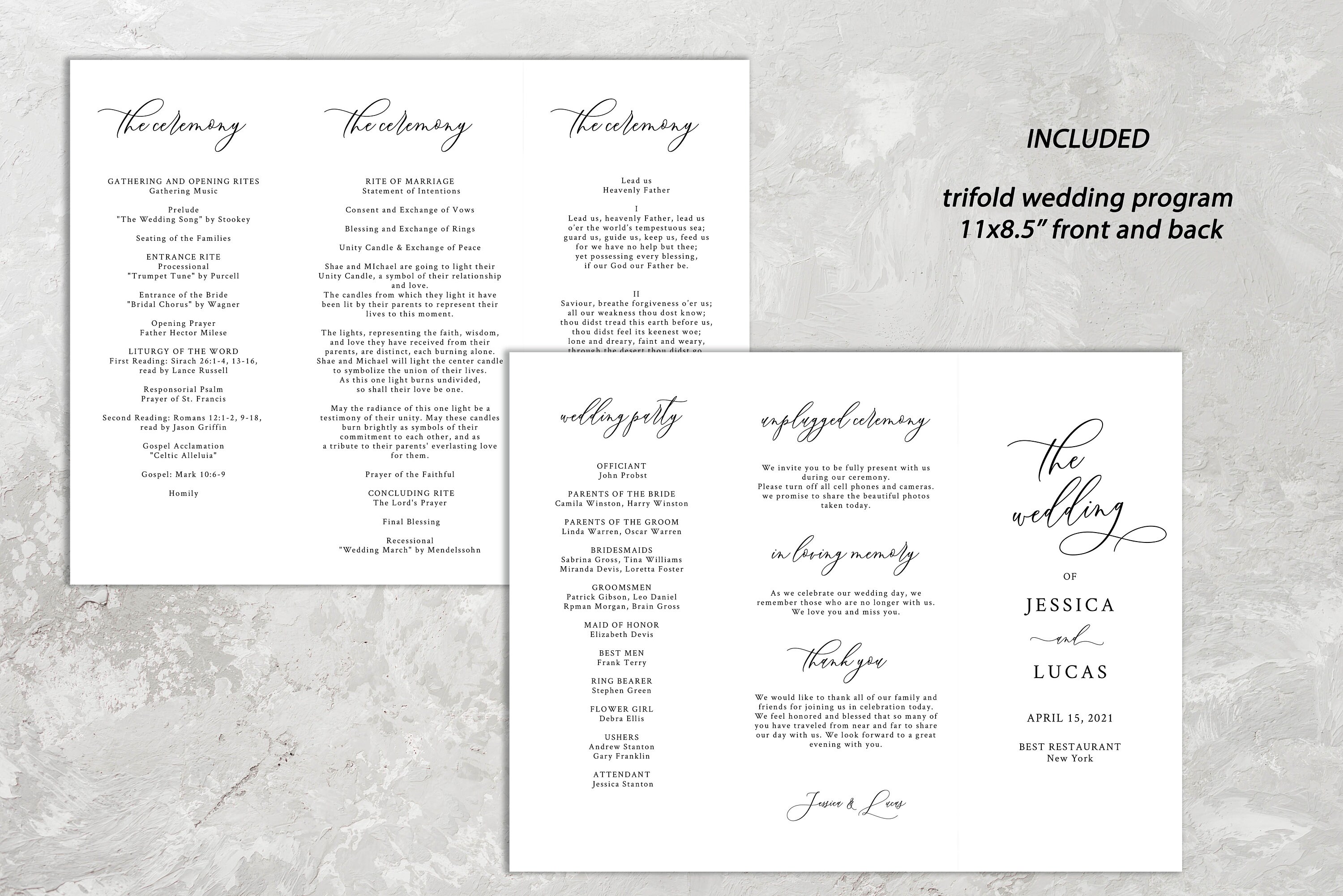 Trifold Wedding Program Template Simple Ceremony Program | Etsy