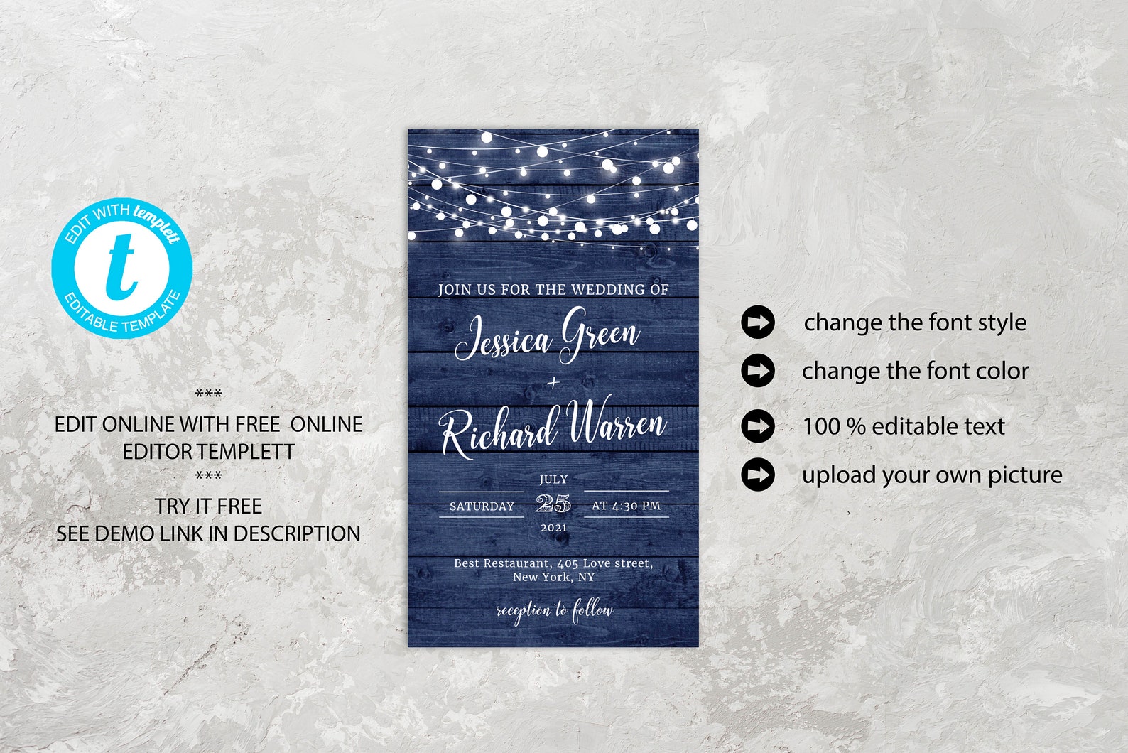 Rustic Wedding Invitation Template Blue Wood Wedding Invite - Etsy