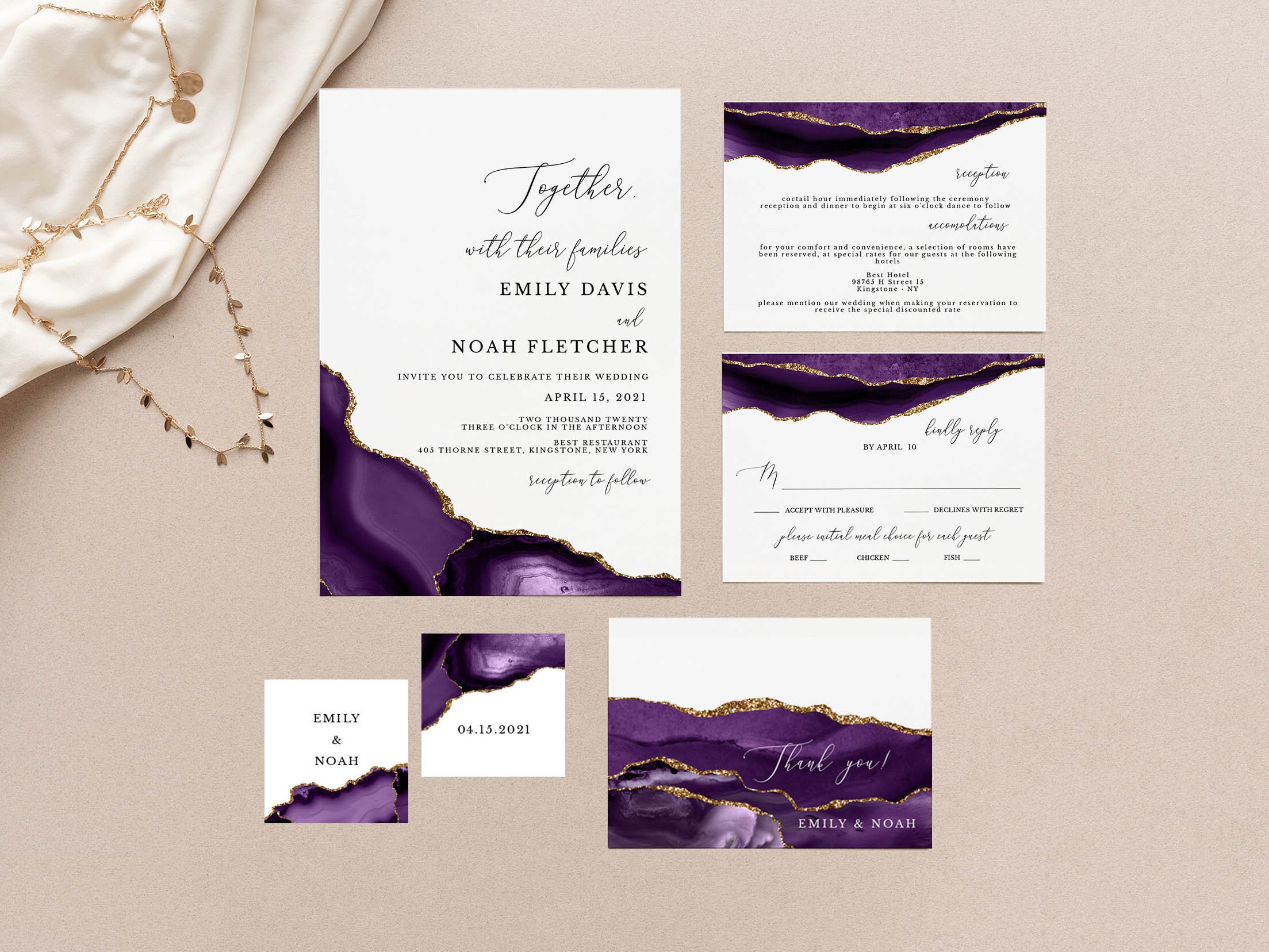 Purple and Gold Wedding Invitation Kits Wedding Invitation | Etsy