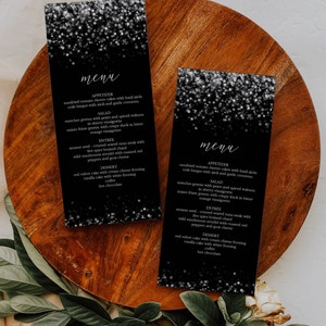Black and Silver Menu Template, Wedding Menu, Birthday Menu, Party Menu ...