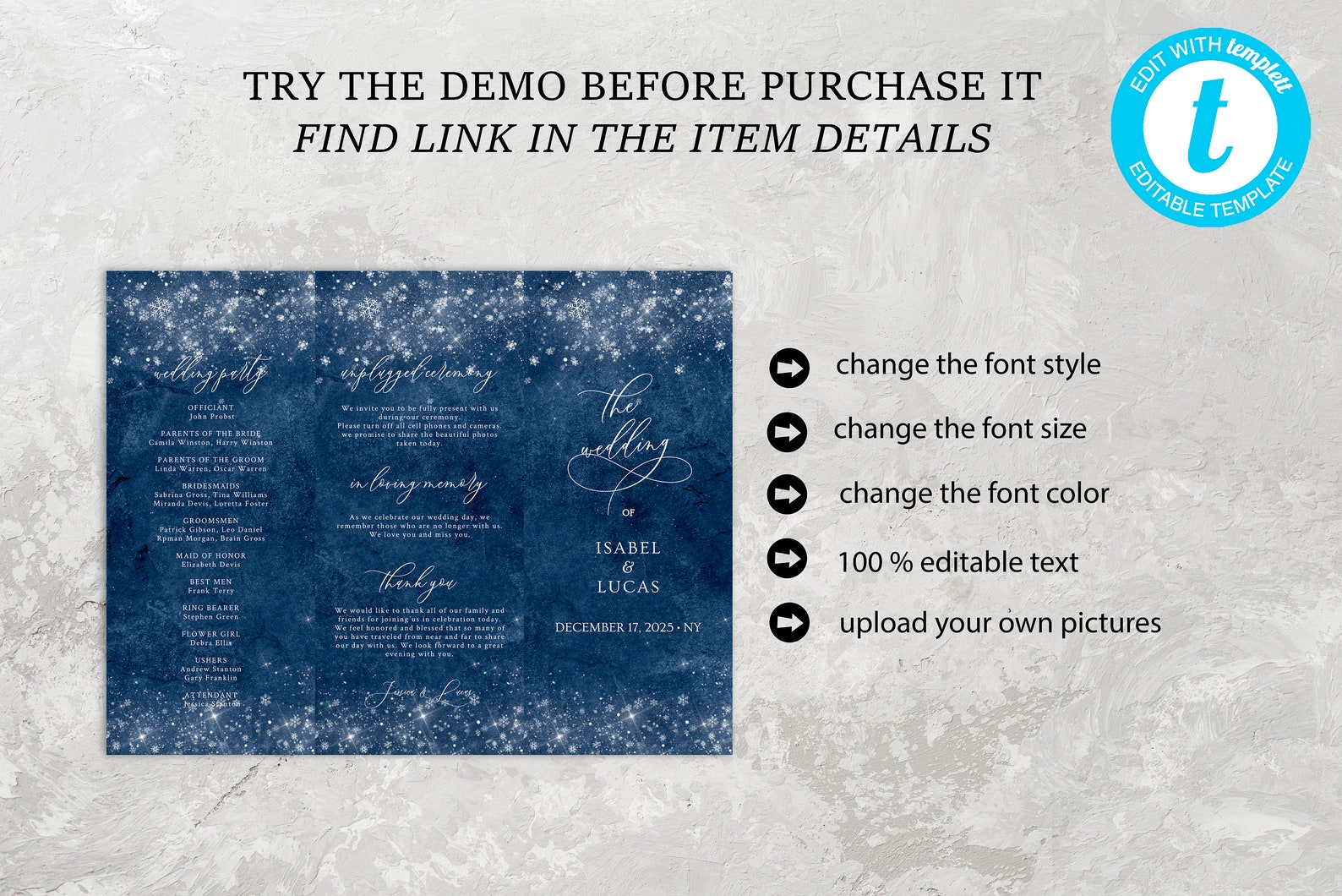 Trifold Wedding Program Template Winter Ceremony Program - Etsy