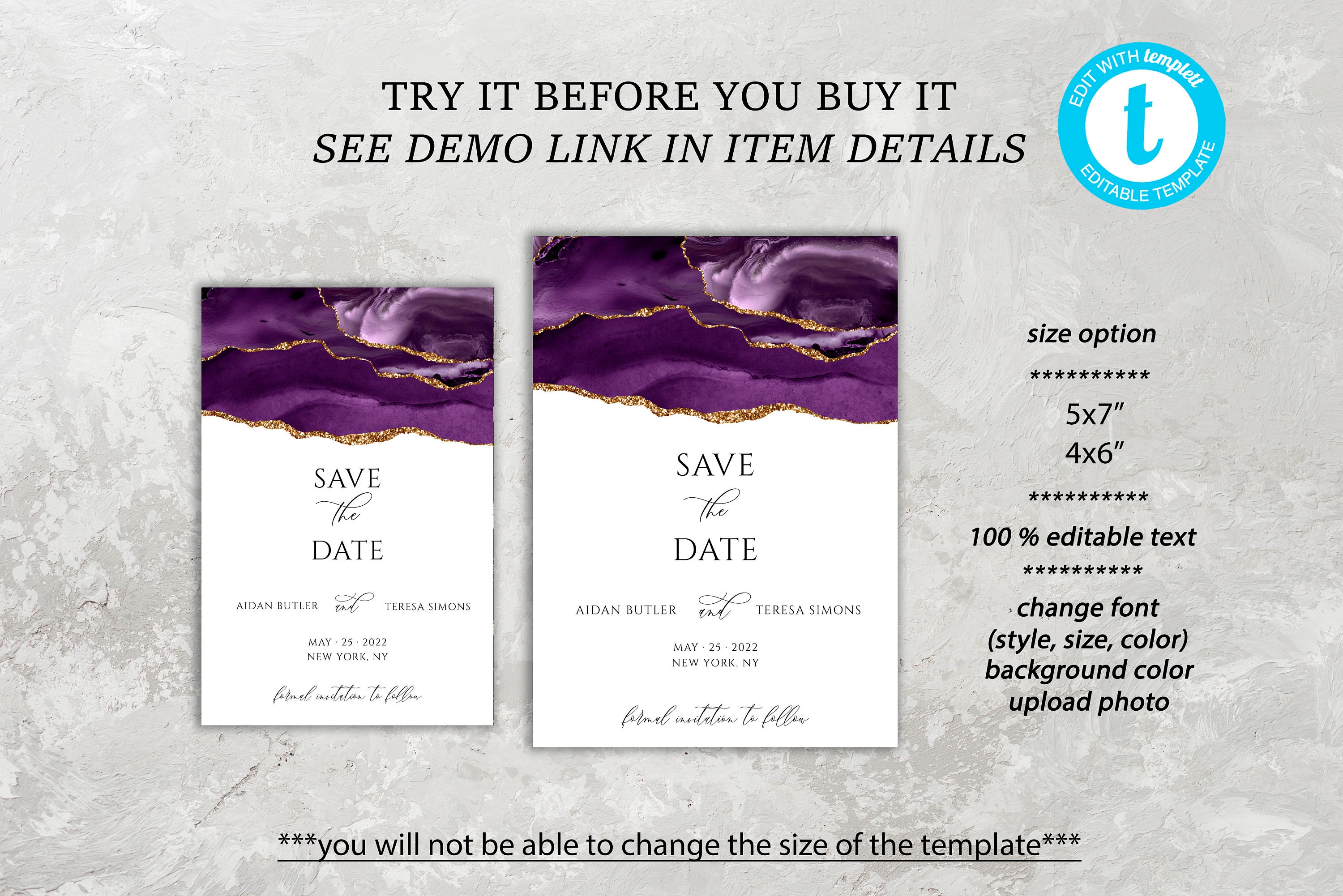 Purple and Gold Save the Date Template Save the Date Purple - Etsy ...