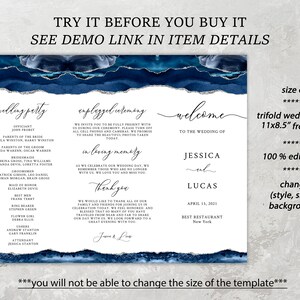 Trifold Wedding Program Template Blue and Silver, Wedding Program ...