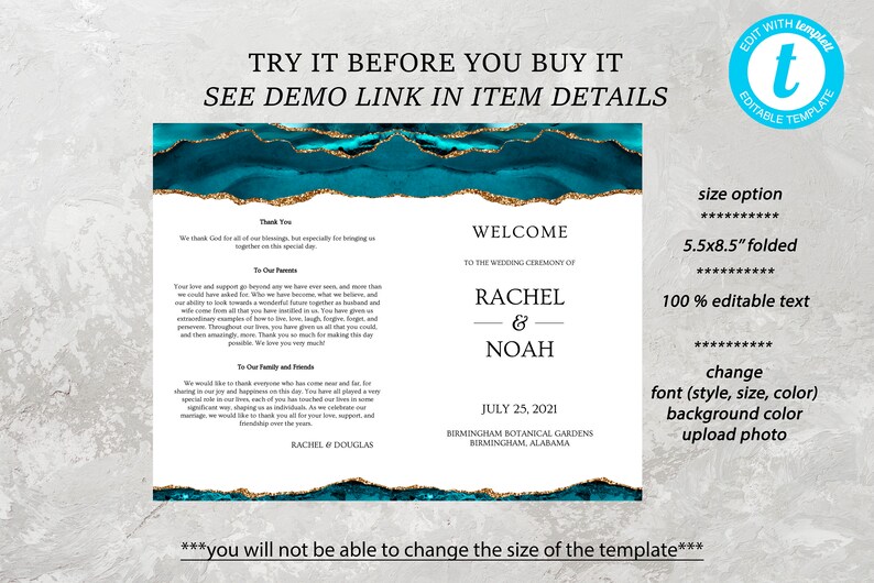 Wedding Program Booklet Template Bifold Wedding Program | Etsy