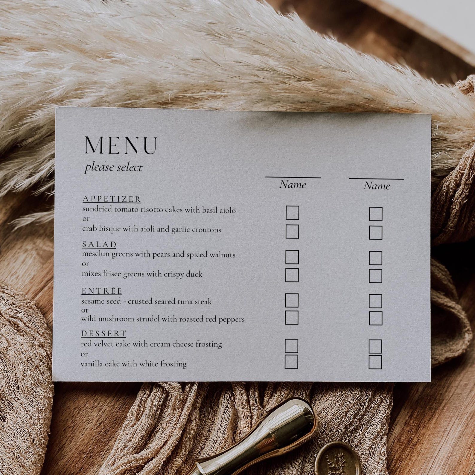 Wedding Menu Selection Card, Food Choice, Editable Template, Instant ...