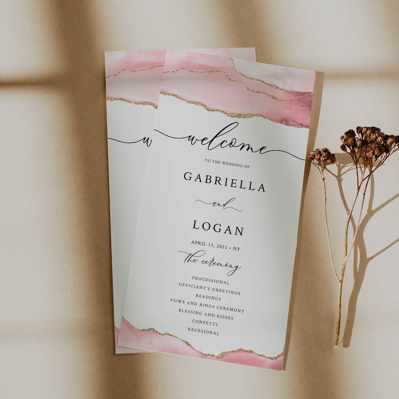 Blush and Gold Wedding Program Template, Ceremony Program Template ...