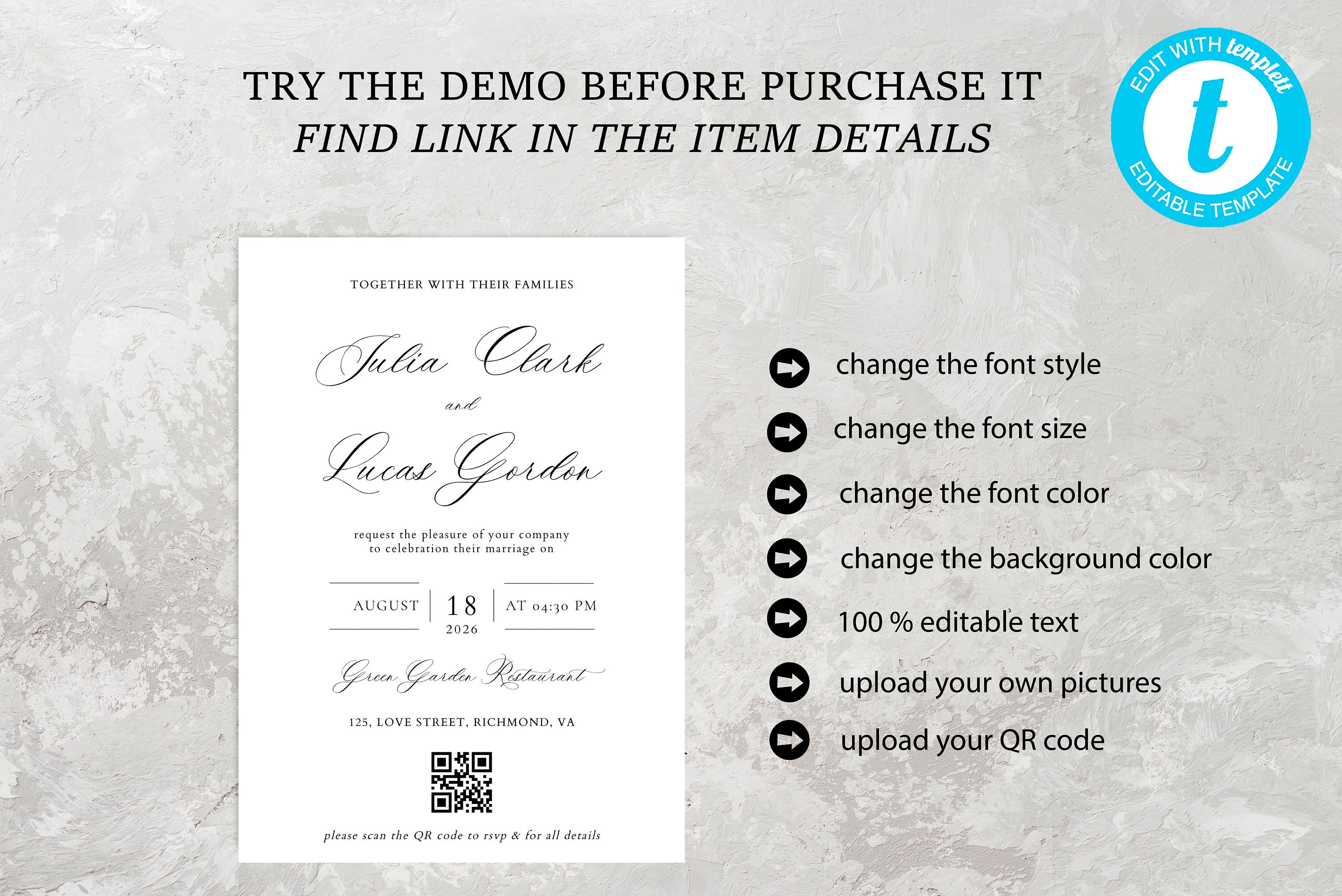 Wedding Invitation QR Code Minimalist Wedding Invitation - Etsy