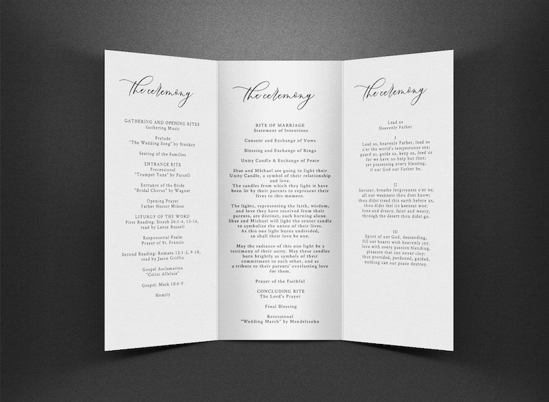 Trifold Wedding Program Template Simple Ceremony Program | Etsy