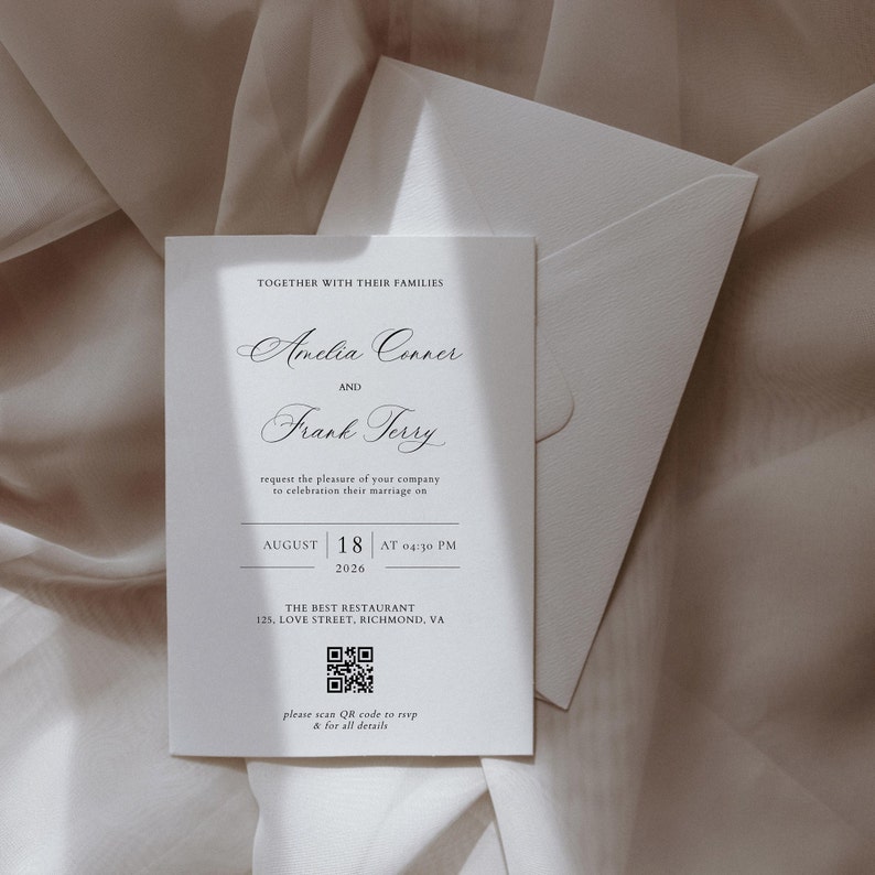 Wedding Invitation QR Code Minimalist Wedding Invitation - Etsy