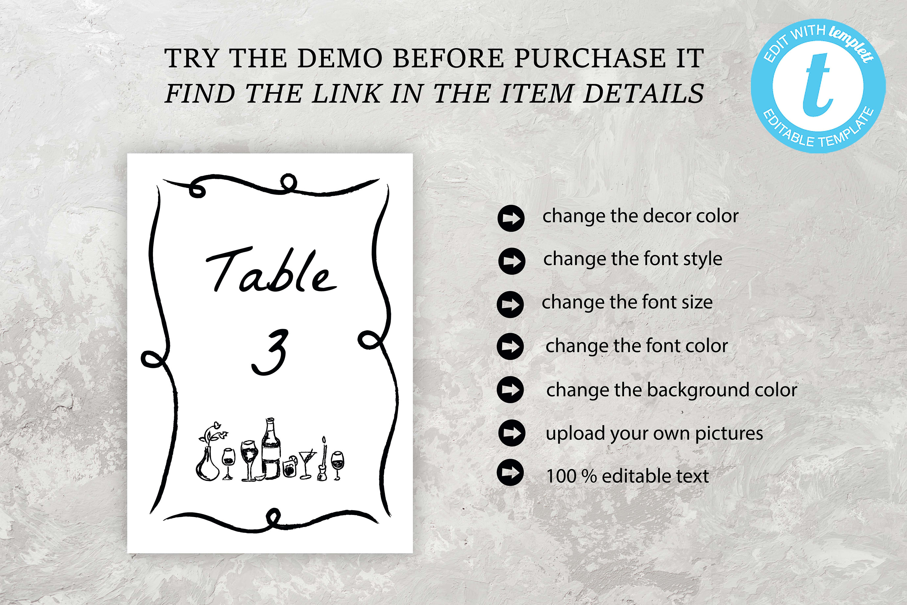 Whimsical Wedding Table Number Sign: Doodle Design (digital Download ...
