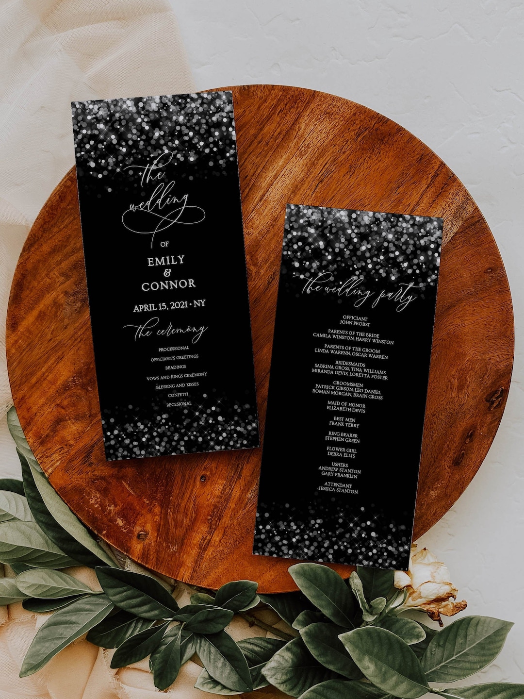 Black and Silver Programs, Ceremony Program Template, Wedding Program ...