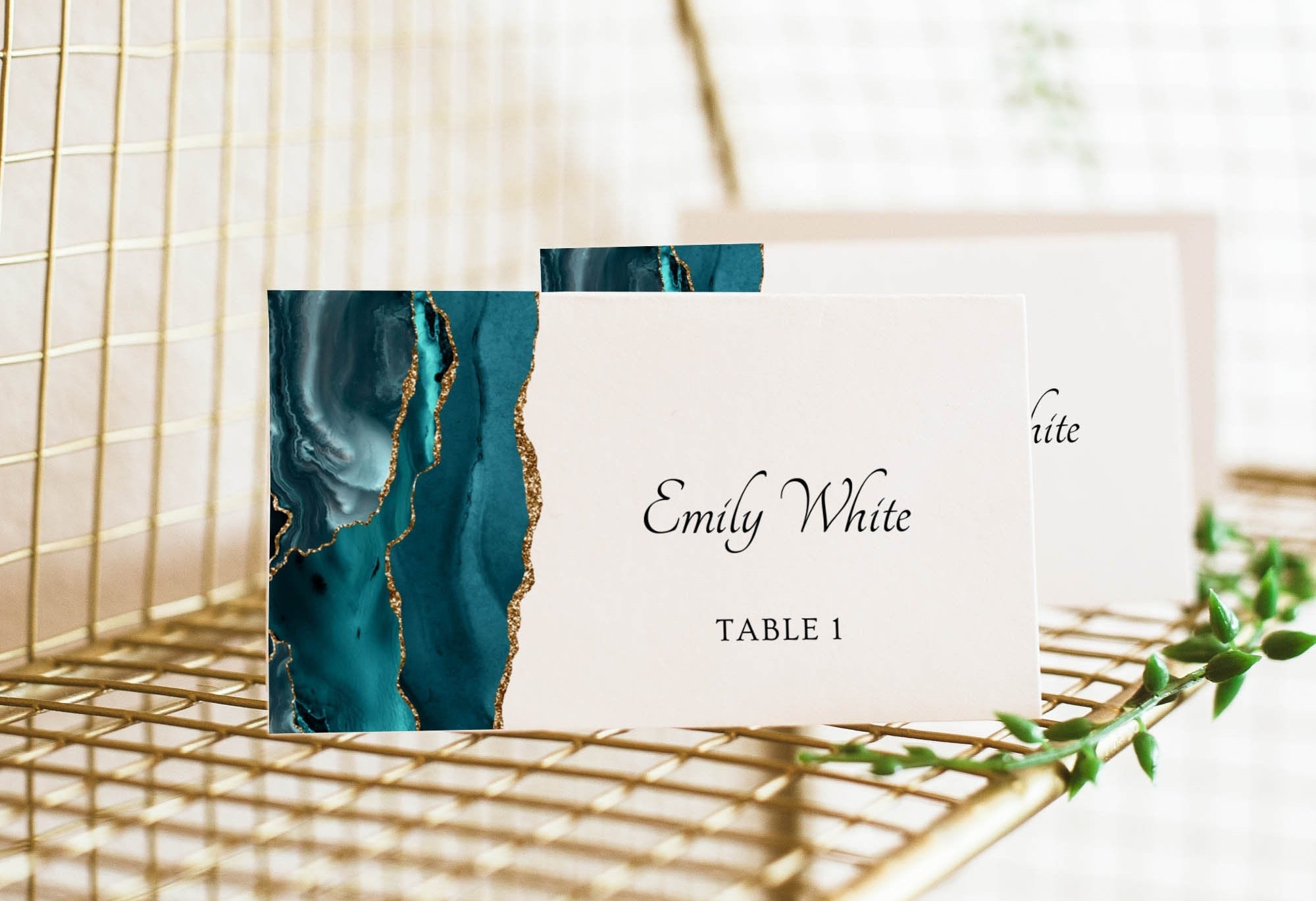 Wedding Place Card Template, Wedding Place Card Turquoise and Gold ...