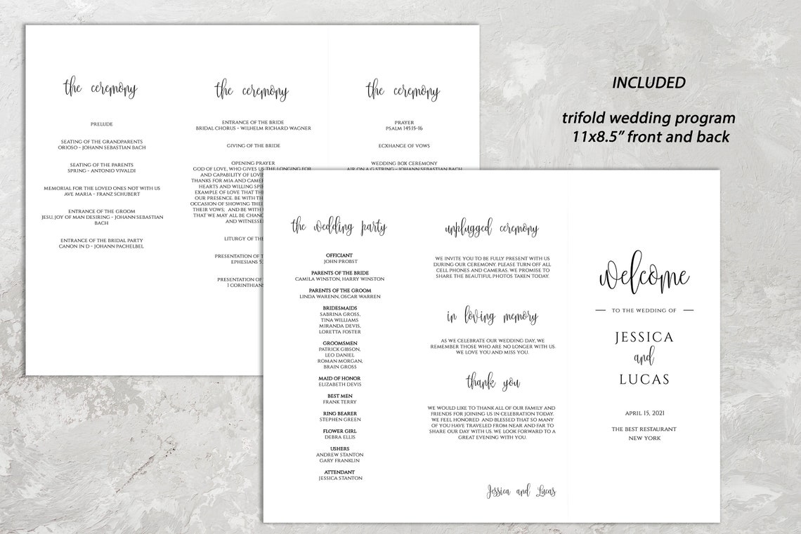 Trifold Wedding Program Printable Wedding Program Template - Etsy