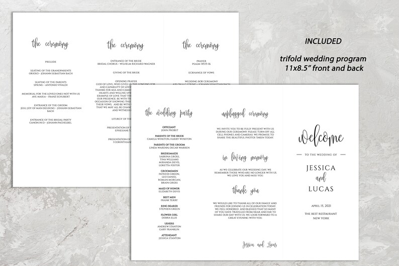 Trifold Wedding Program Printable Wedding Program Template | Etsy