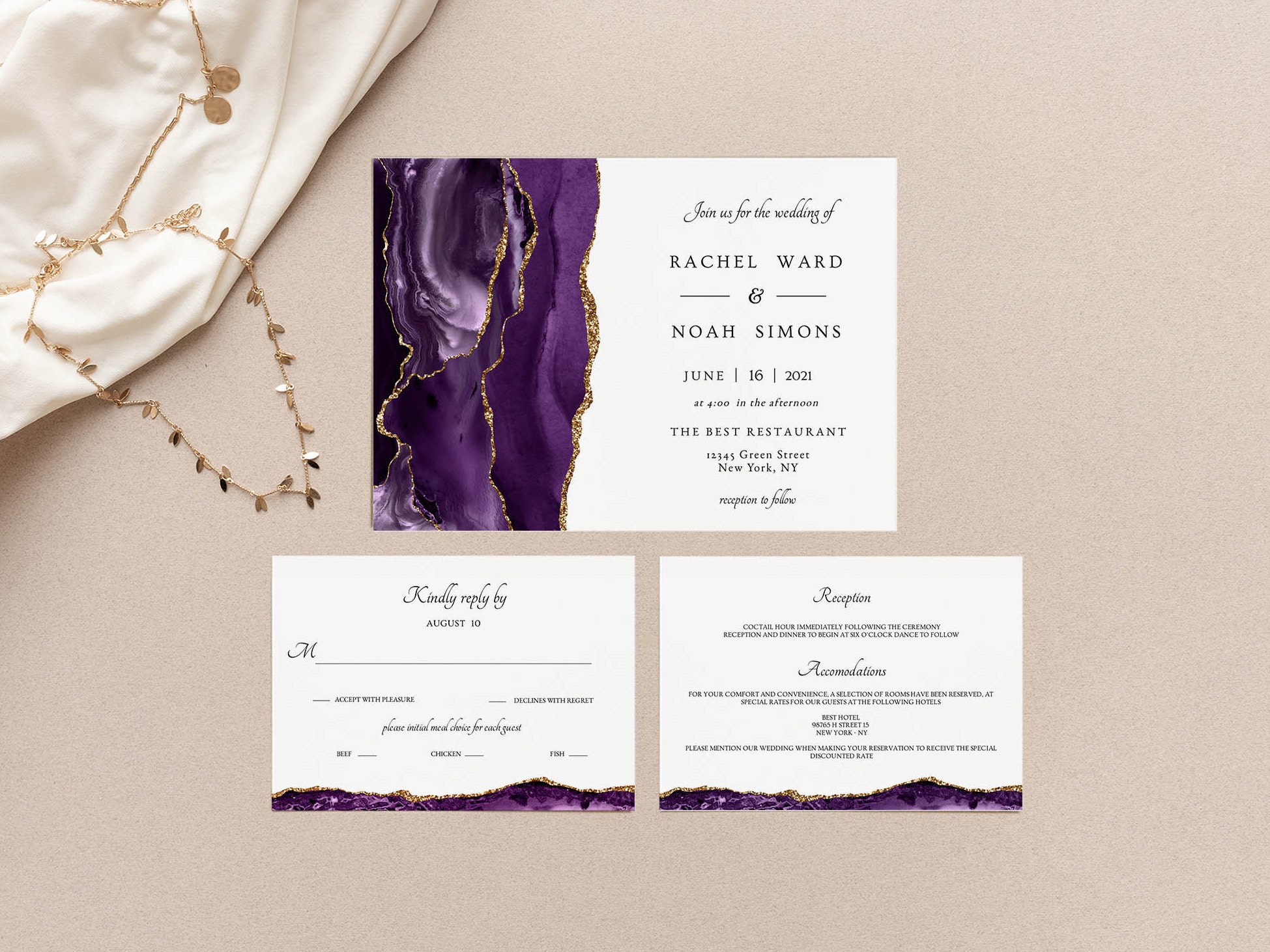 Purple and Gold Wedding Invitation Set Wedding Invitation | Etsy