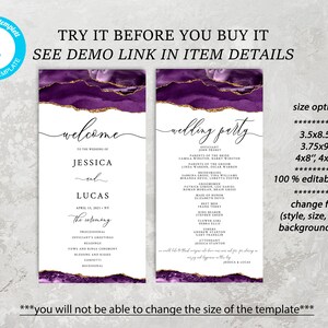 Purple and Gold Ceremony Program Template, Wedding Program Template ...