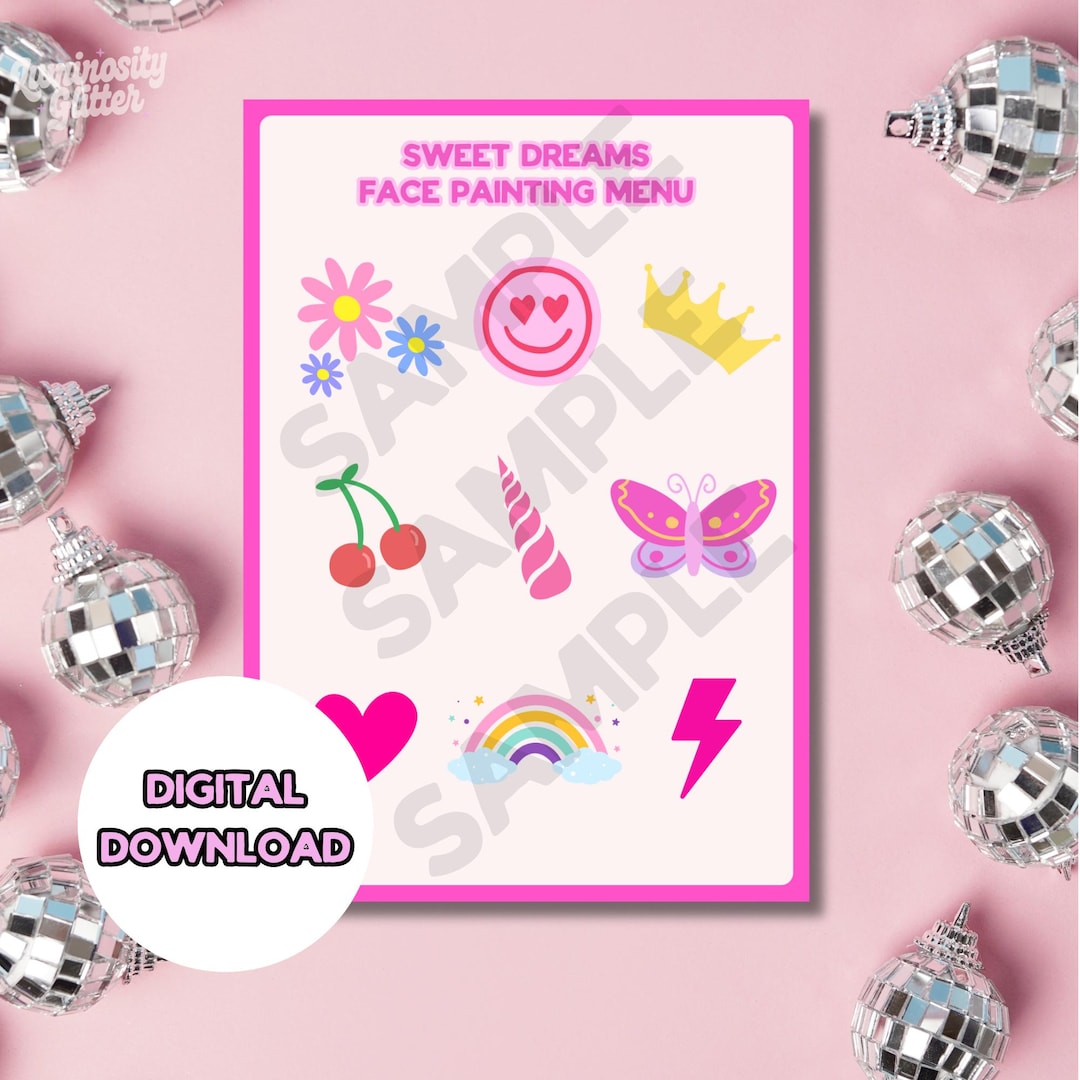 Sweet Dreams Pink Face Painting A4 Menu Digital Download Face Painting ...