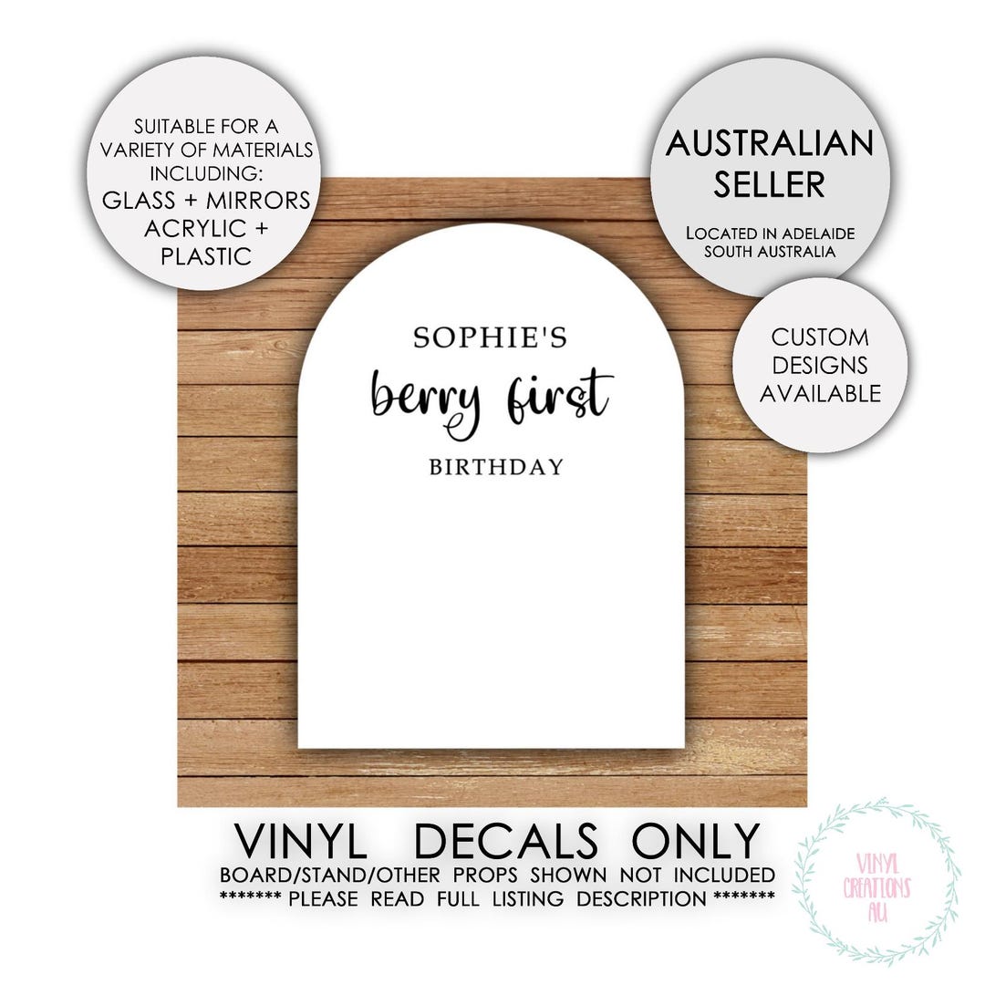 Berry First Birthday Vinyl Decal Stickers for Boards Acrylics Mirrors ...