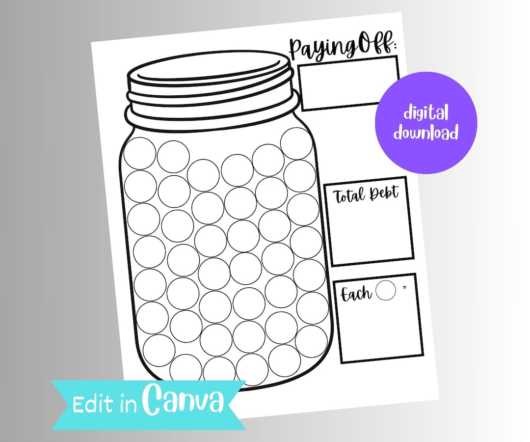 Debt Payoff Coloring Chart, Debt Free Jar, Debt Payoff Digital Download ...