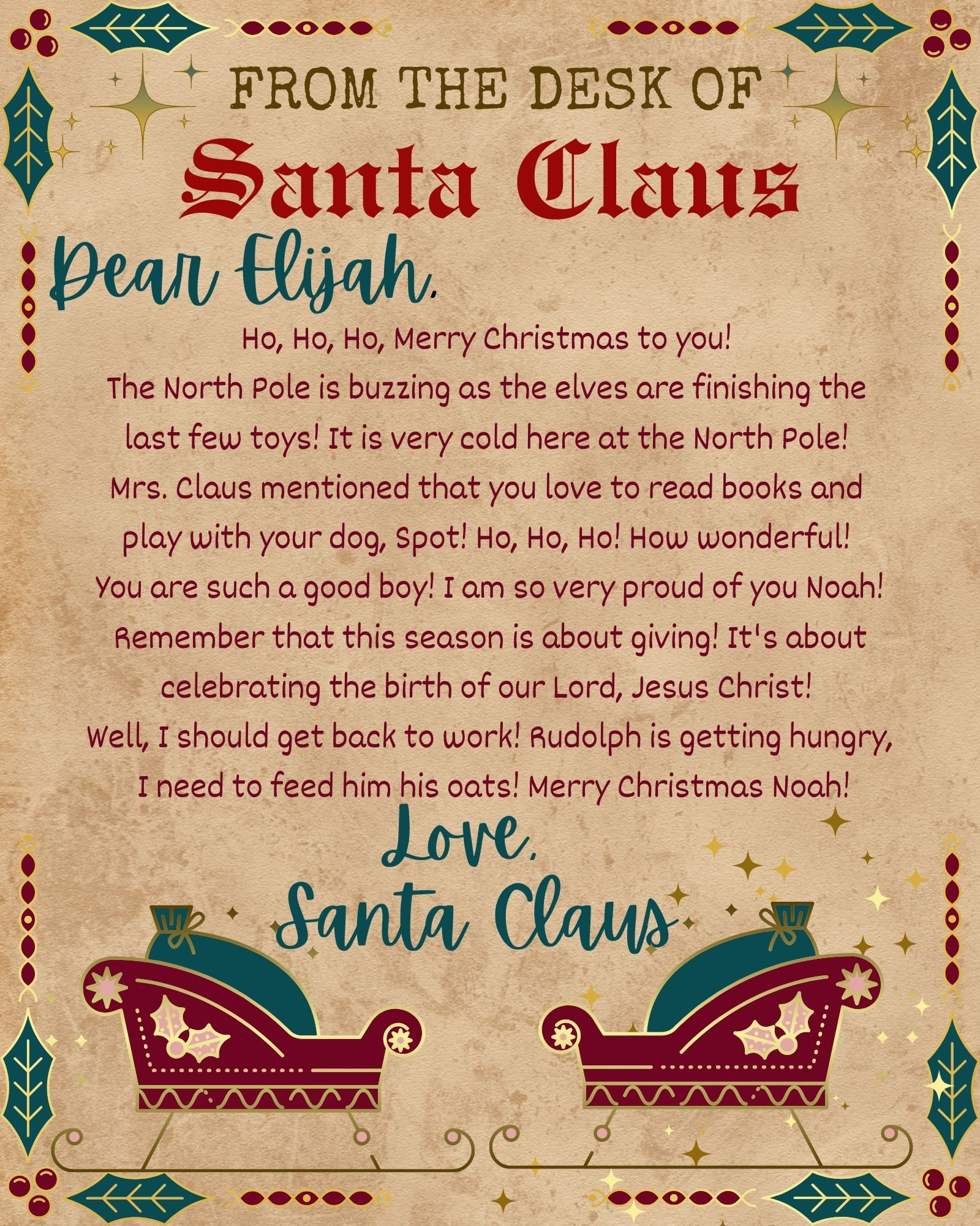 Official Letter From Santa Claus Certificate Editable Christmas Eve ...