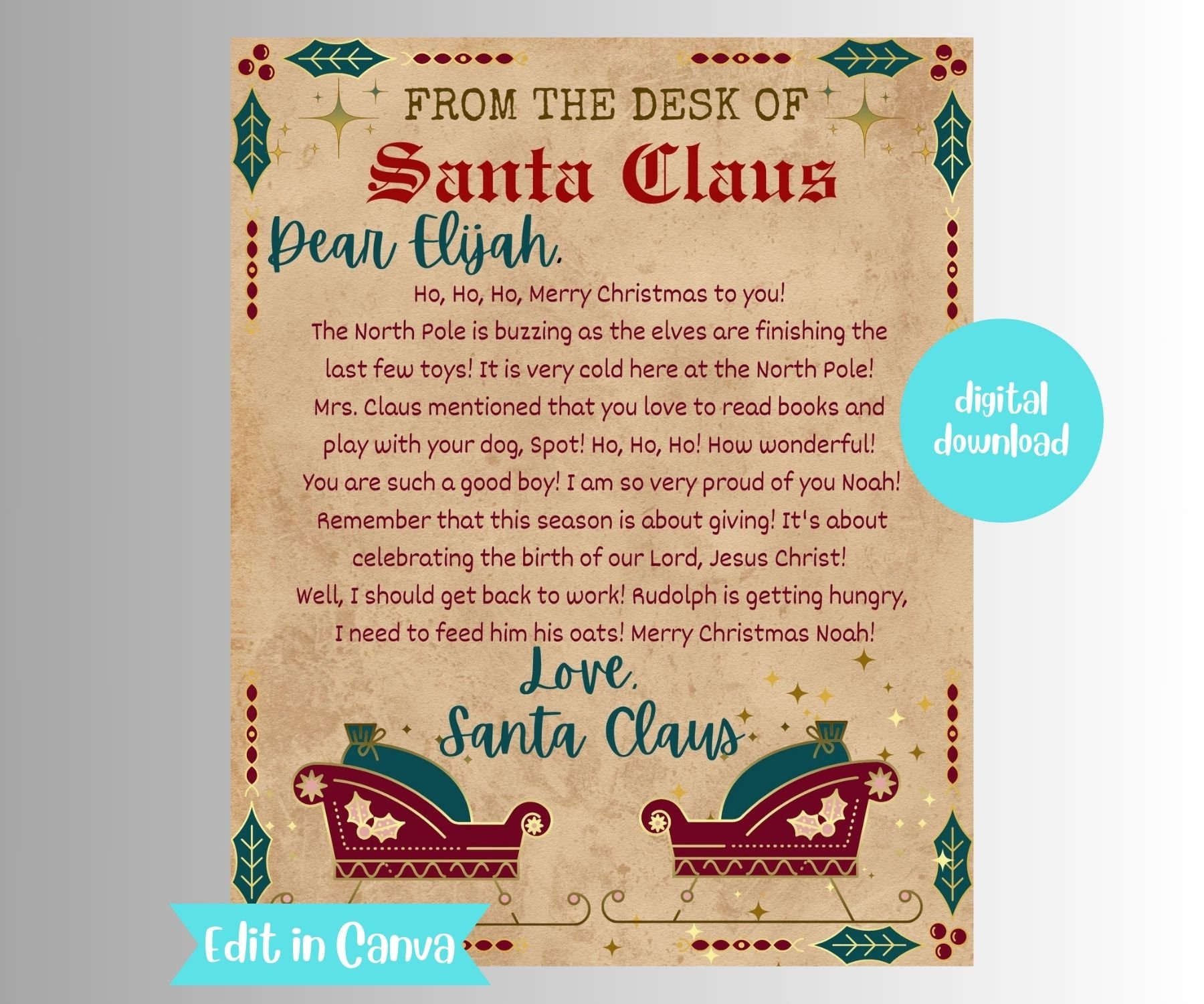 Official Letter From Santa Claus Certificate Editable Christmas Eve ...