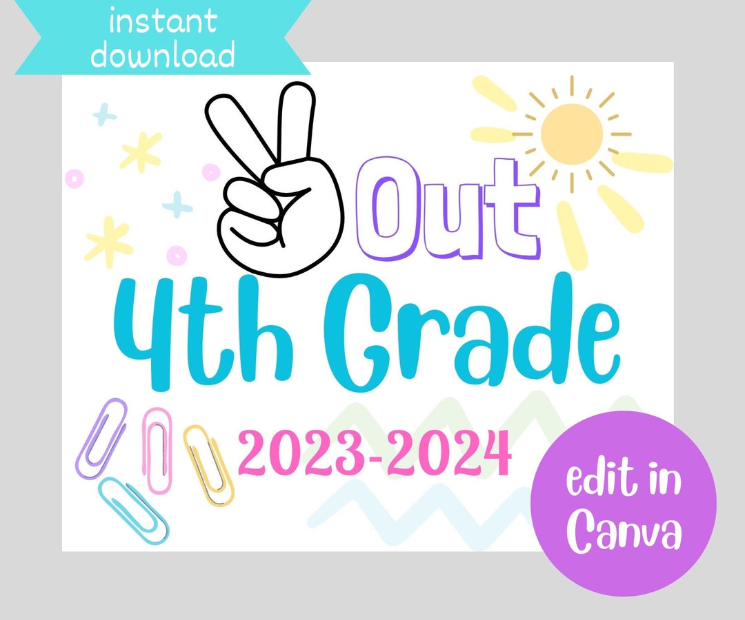 Instant Download Last Day of School Sign, Last Day of 5th Fifth Grade ...